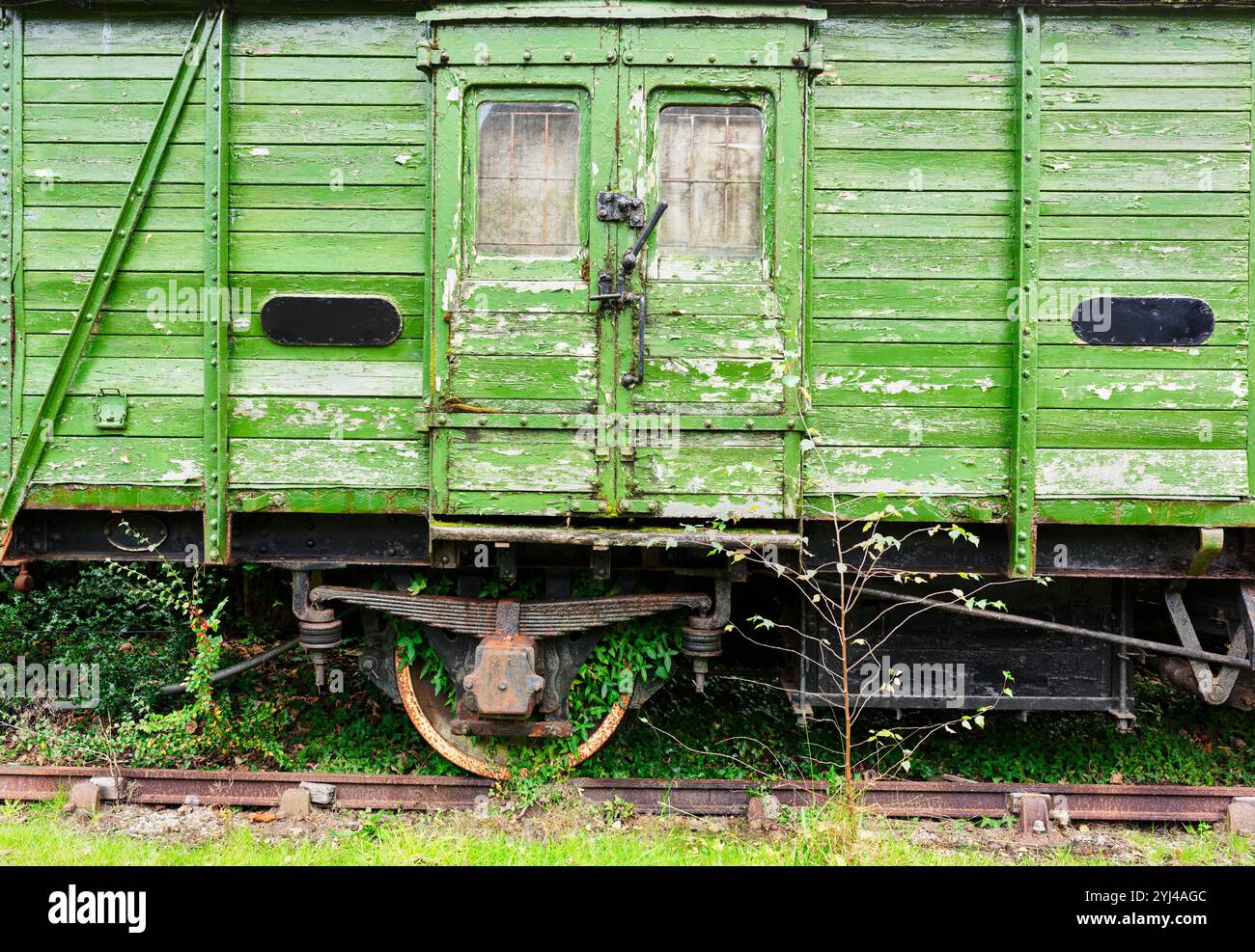 Rail wagon, in a neglected condition, at the railway station in Betws-y ...