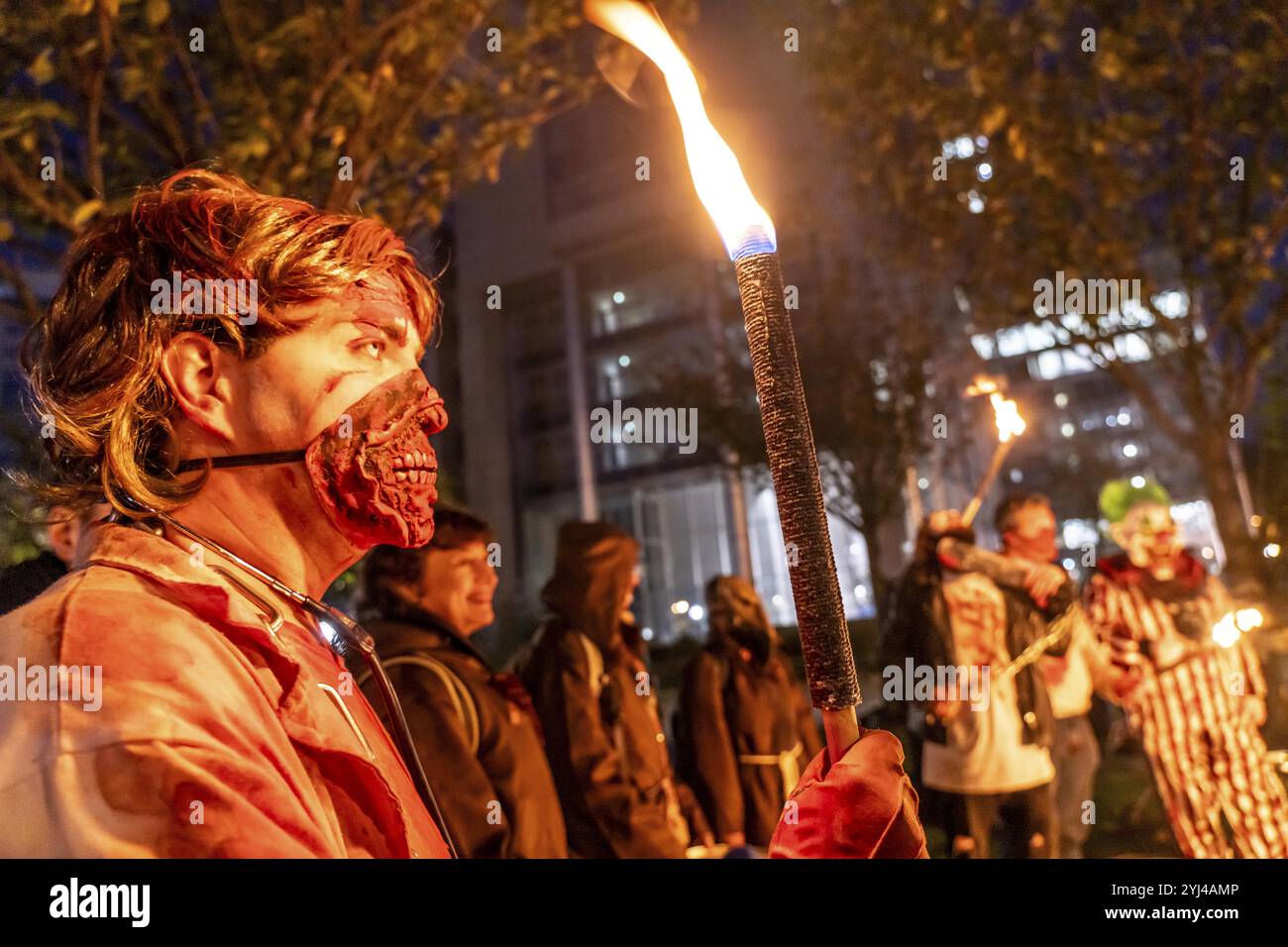 The Zombiewalk in Essen, on Halloween several hundred people, some ...