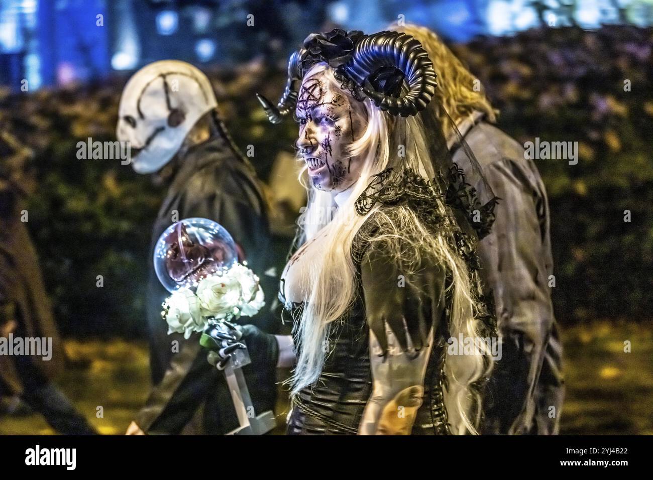 The Zombiewalk in Essen, on Halloween several hundred people, some ...