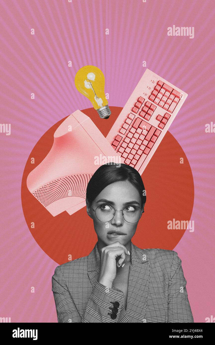 Composite trend artwork sketch image collage of office manager young ...