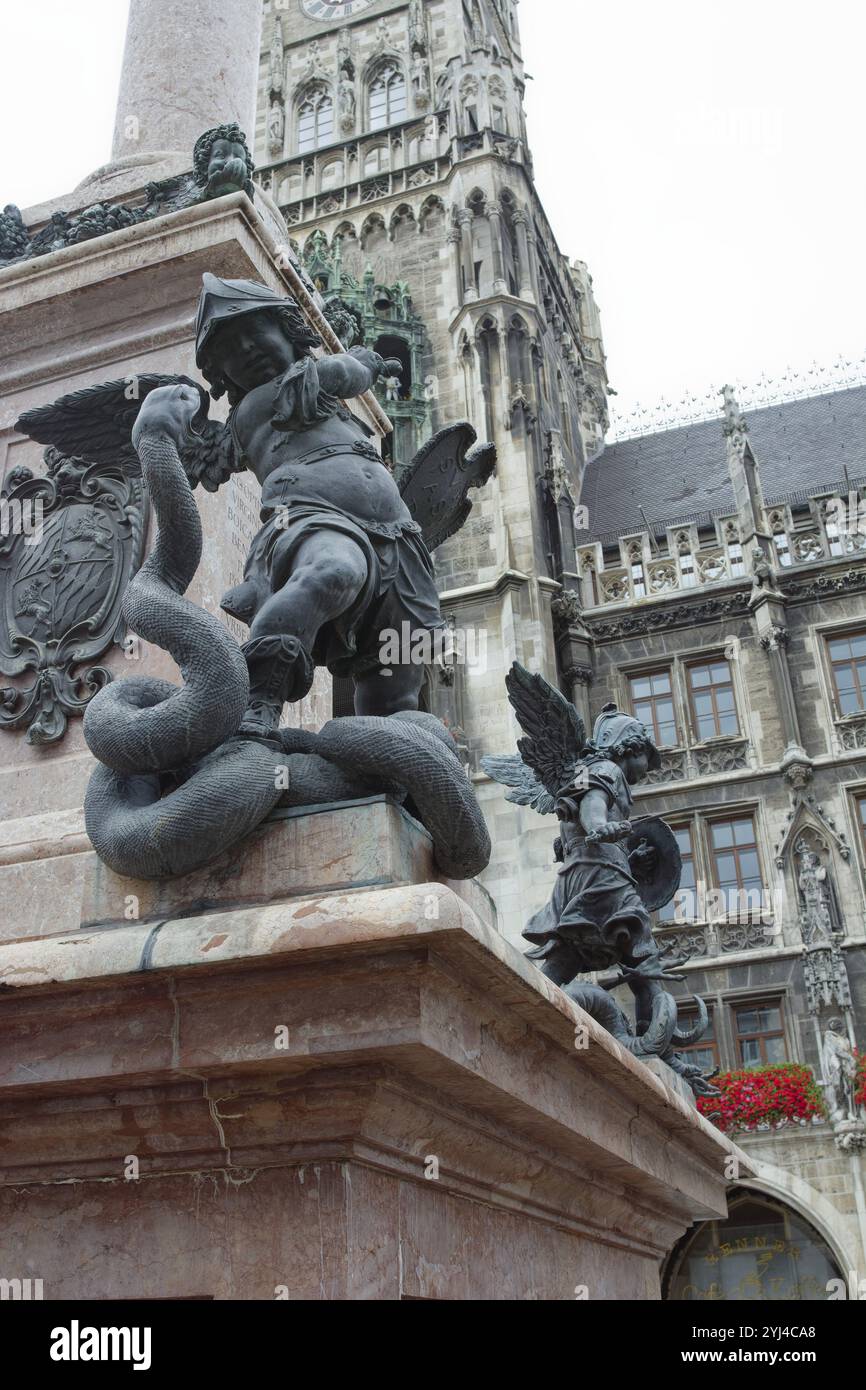 Sculptures on the Marienplatz, Column, Snake, City Hall, Munich ...