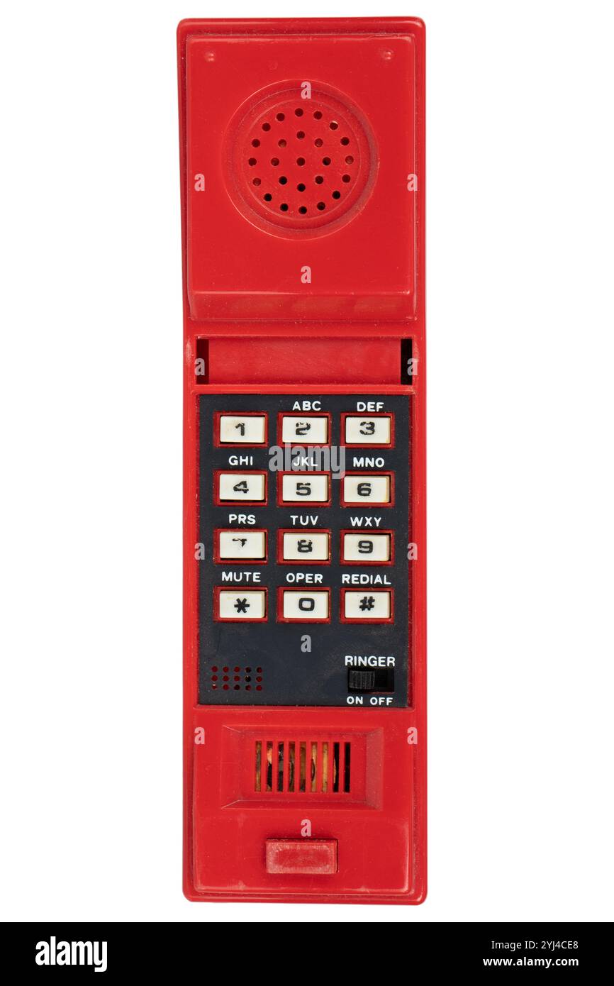 red retro push-button phone isolated on white Stock Photo - Alamy