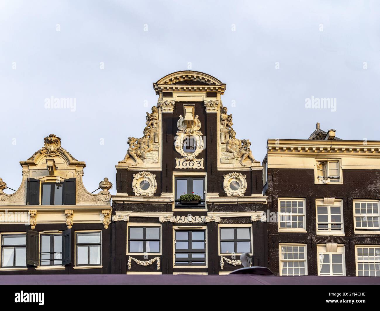 The upper part of the facade of the historic building from 1663 in the ...