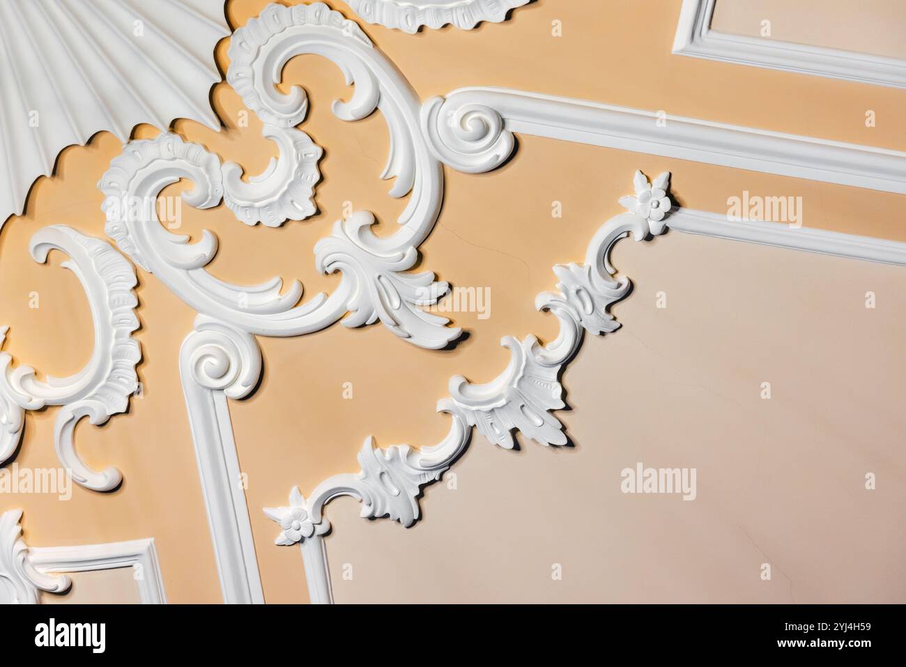 White gypsum bas-relief decoration design details with floral pattern ...