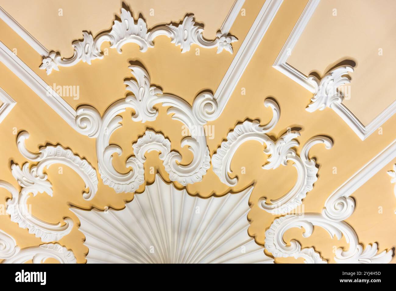 White gypsum bas-relief decoration design details with floral pattern ...