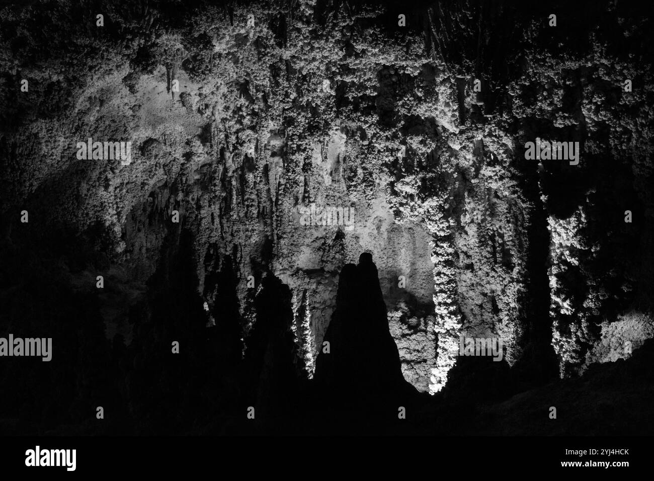 Cave features creating abstract patterns in a large chamber, Carlsbad ...