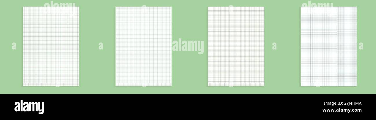 Grid paper set. Realistic blank lined paper sheet in A4 format. Squared background with color ...