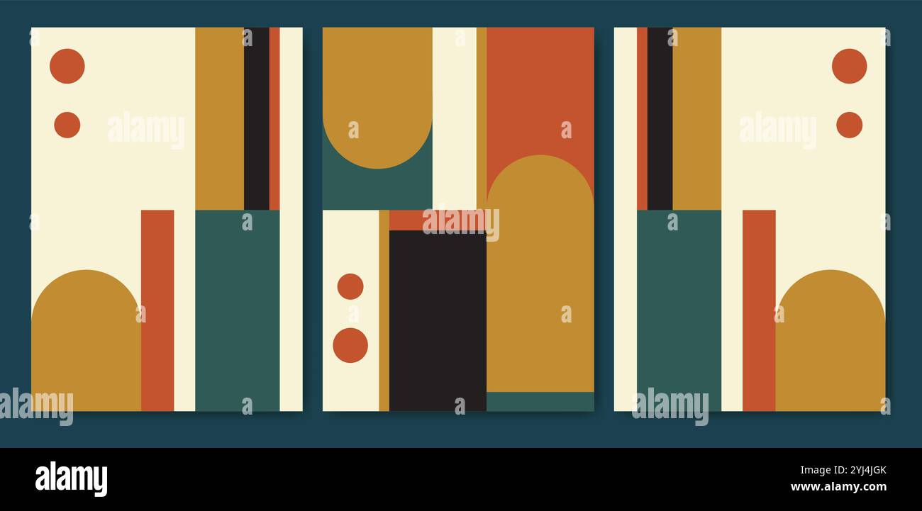 Minimalist poster set flat geometric art. Vintage retro bauhaus design ...
