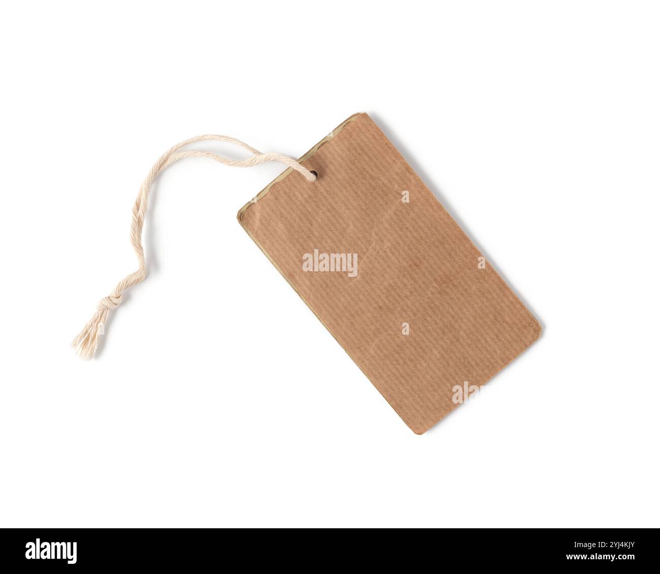 Blank price tag or label tied with string isolated on white background ...