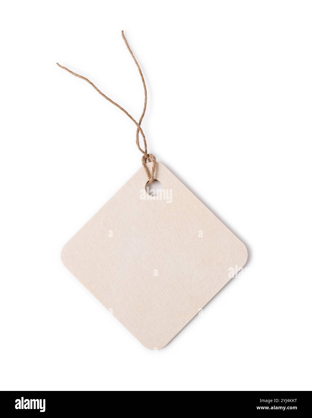 Blank price tag or label tied with string isolated on white background ...