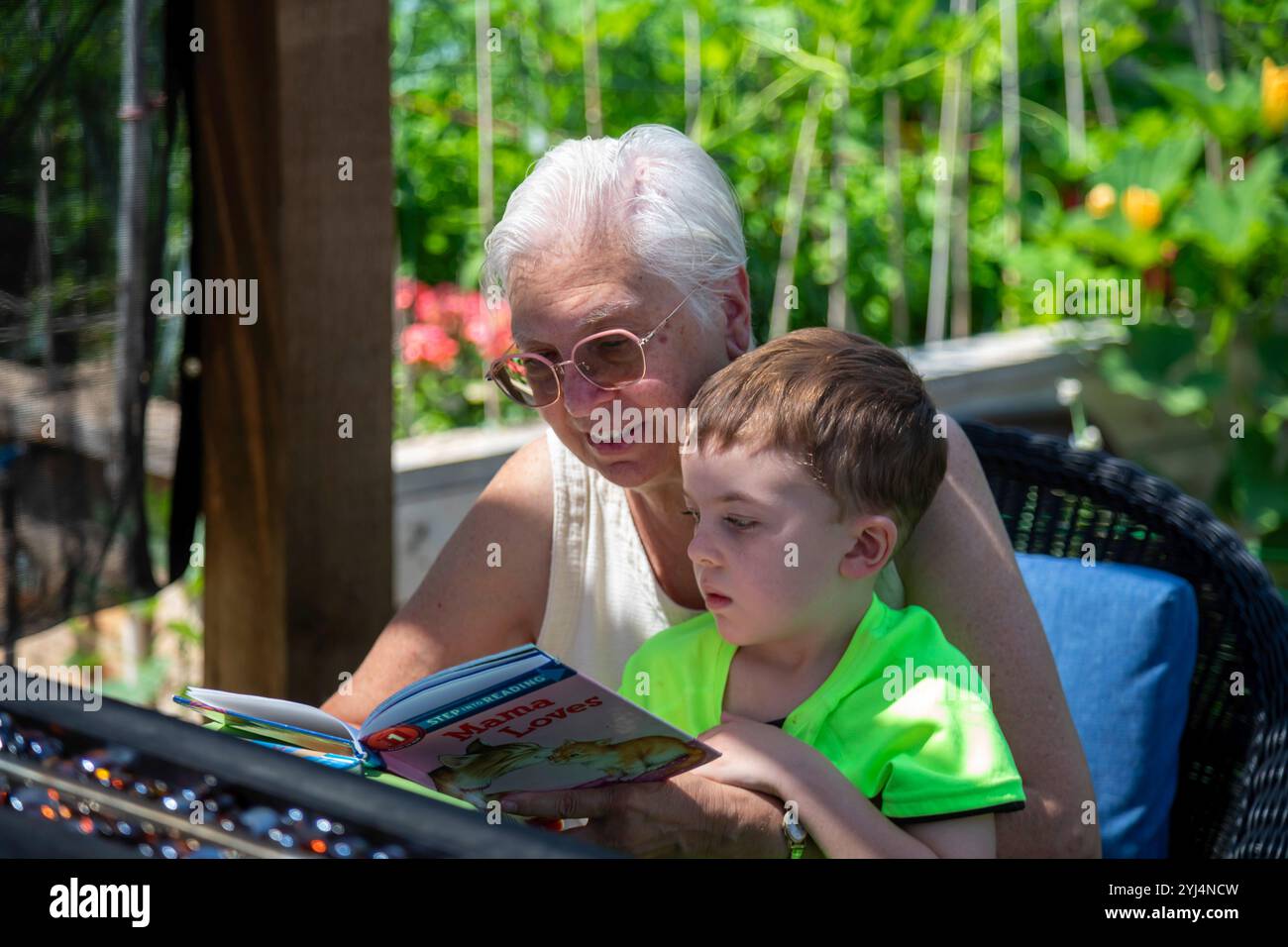 Denver, Colorado - Susan Newell, 75, reads to her grandson, six-year ...