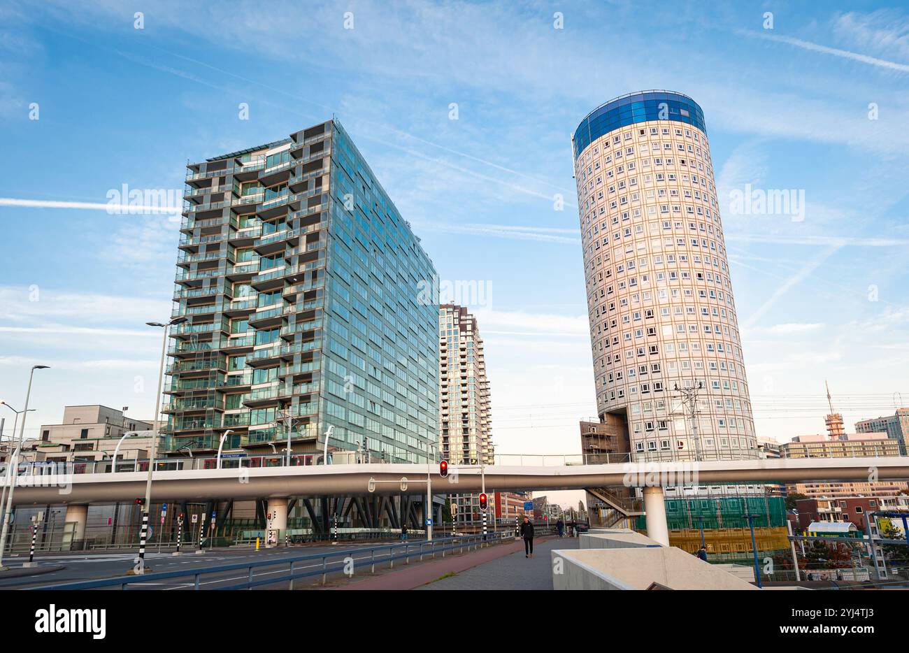 Tall modern new buildings at The Hague Central Train Station. Den Haag ...