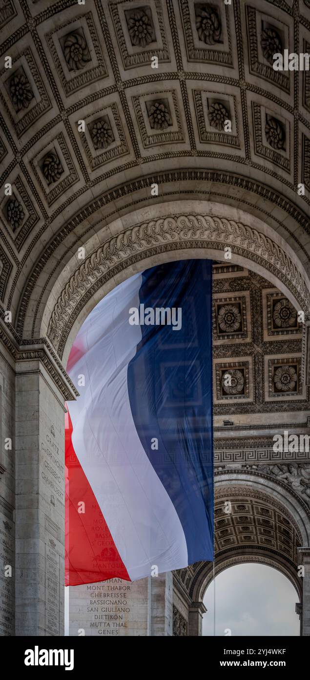 Paris, France - 11 11 2024: View of The Triumphal arch with French Flag ...