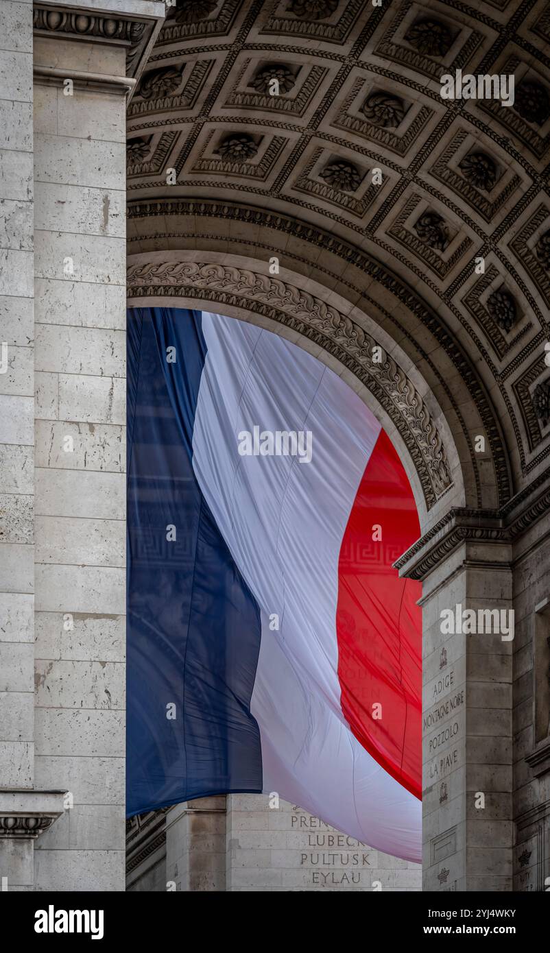 Paris, France - 11 11 2024: View of The Triumphal arch with French Flag ...