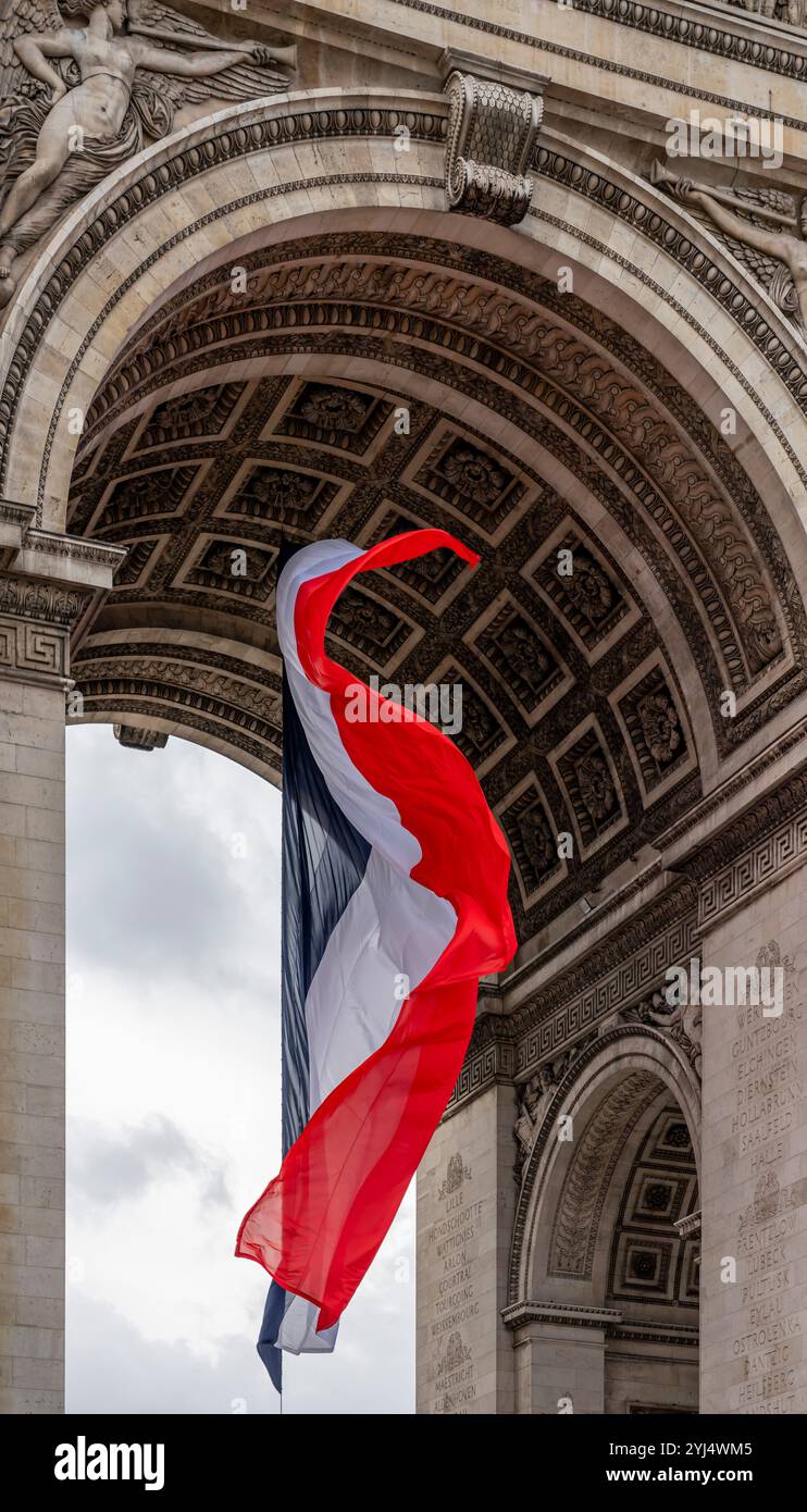 Paris, France - 11 11 2024: View of The Triumphal arch with French Flag ...