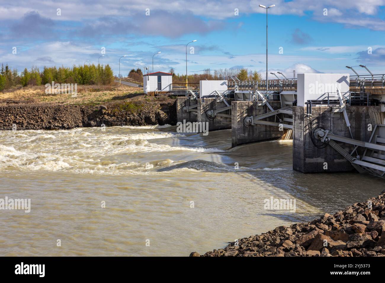 Lagarfossvirkjun hydropower station dam on Lagarfljot river, Iceland ...