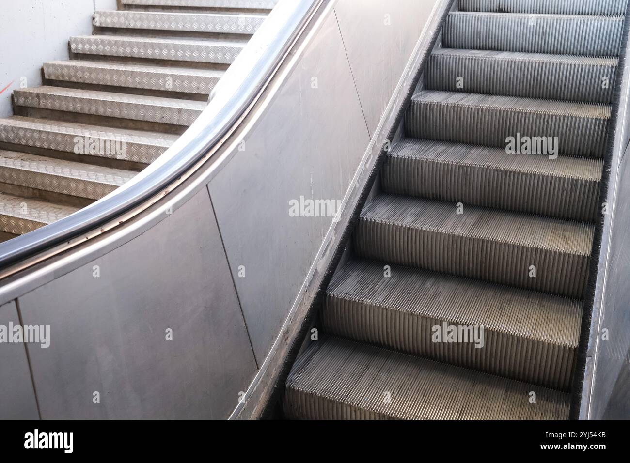 Old escalator and steel stairs Stock Photo - Alamy