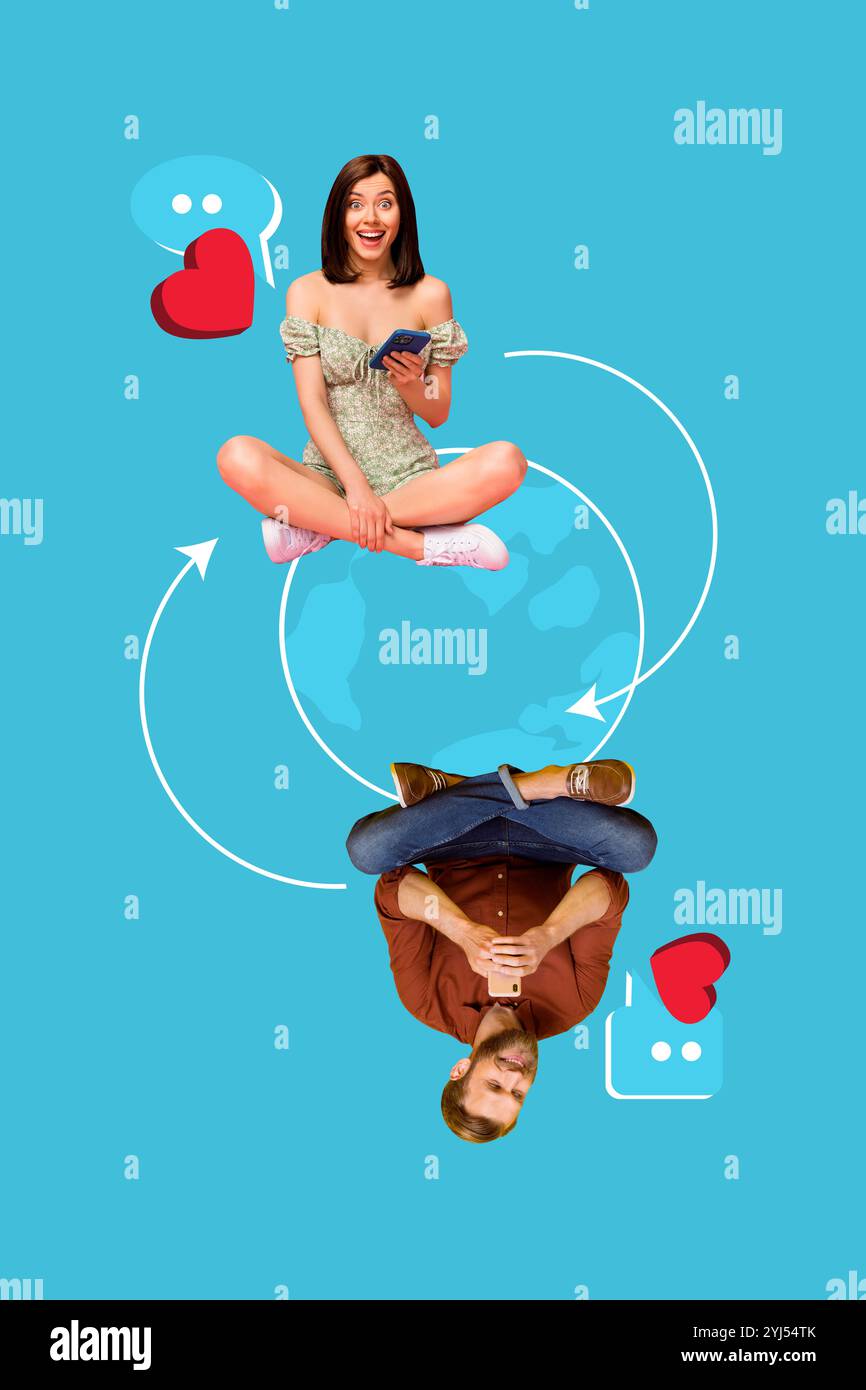 Composite trend artwork sketch photo collage of young lady guy sit ...