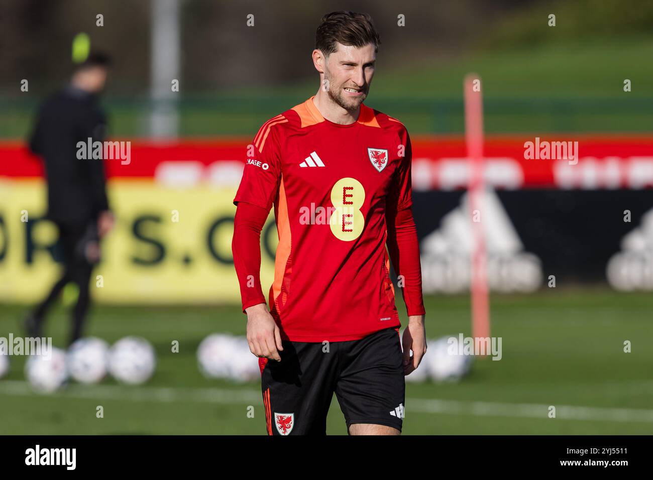 PONTYCLUN, UK. 13th Nov, 2024. Wales' Ben Davies during a training ...