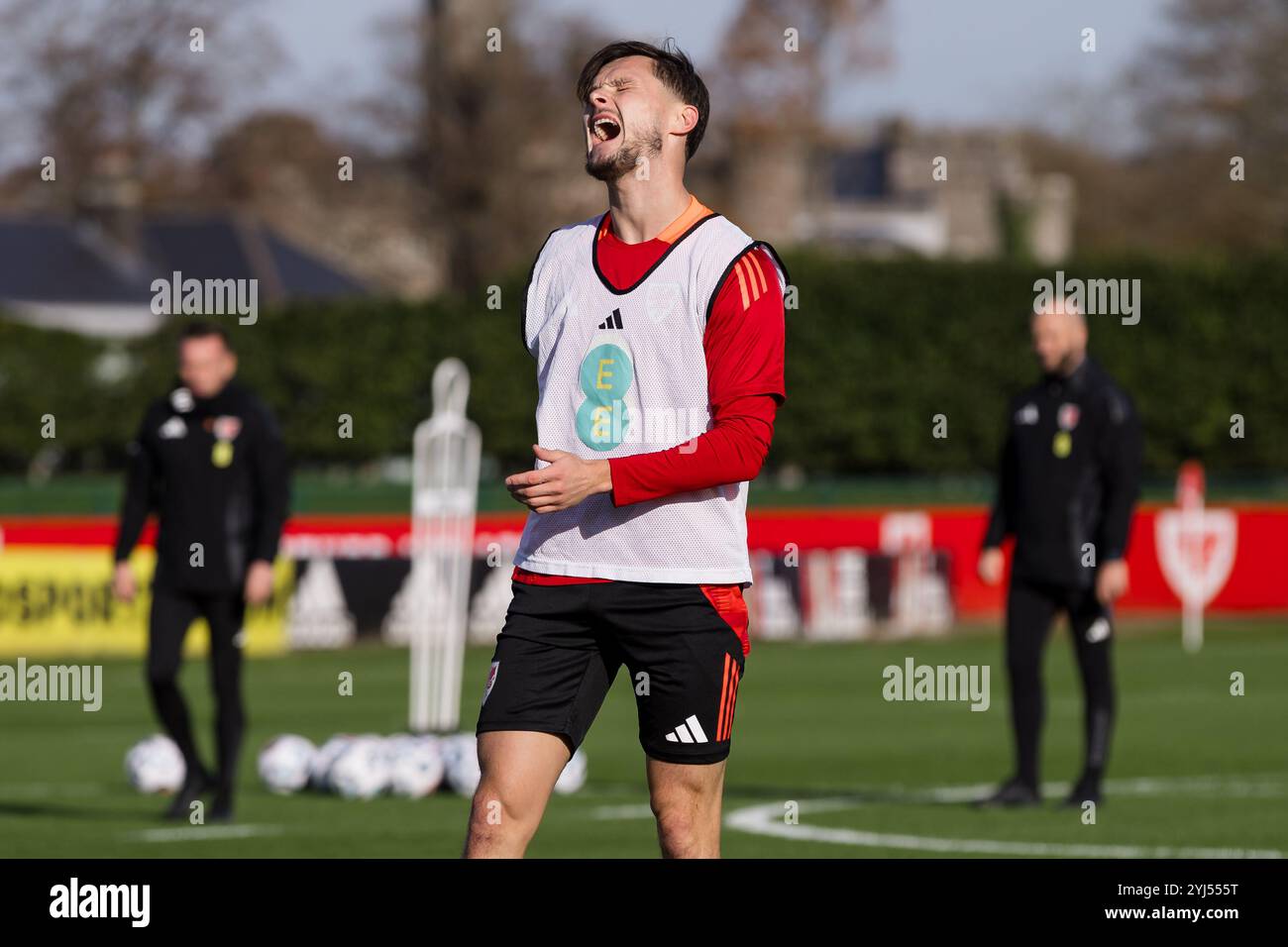 PONTYCLUN, UK. 13th Nov, 2024. Wales' Liam Cullen during a training ...