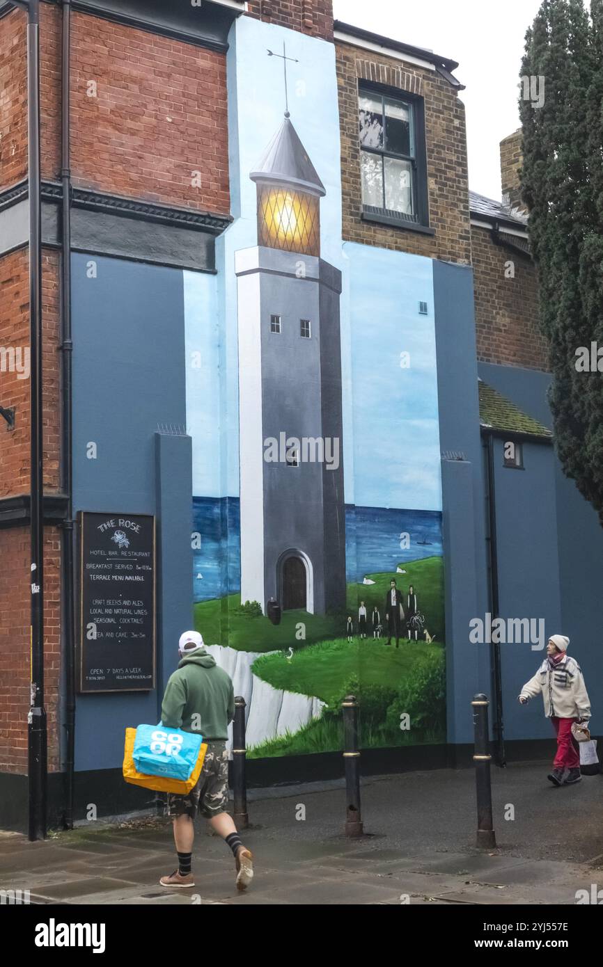 England, Kent, Deal, Wall Mural depicting a Lighthouse by Artist Edward ...