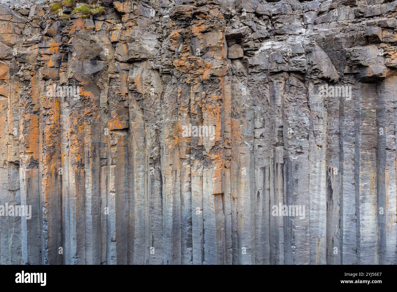 Volcanic vertical basalt columns close-up view in the Studlagil Canyon (The Basalt Canyon ...