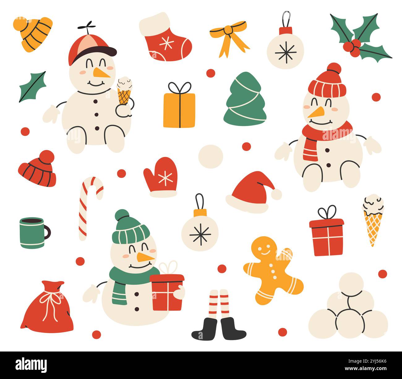 Winter season elements collection. Christmas hand drawn set for ...