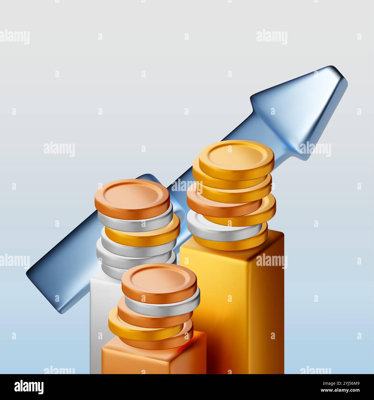 3D stack of coins on metal block podium and arrow Stock Vector Image ...