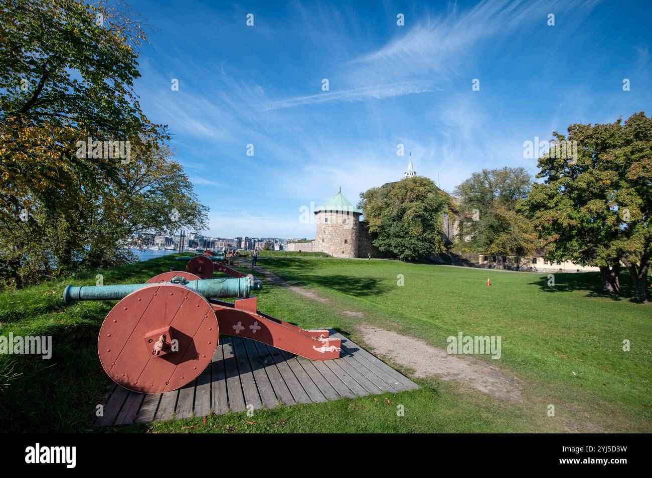 A row of cannons lines the battlements of the 13th century constructed ...