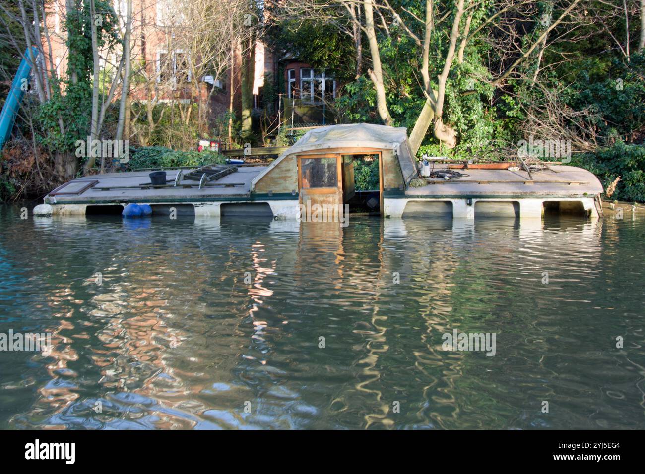 Traditional Broads cruiser sunk at her moorings in Thorpe on the ...