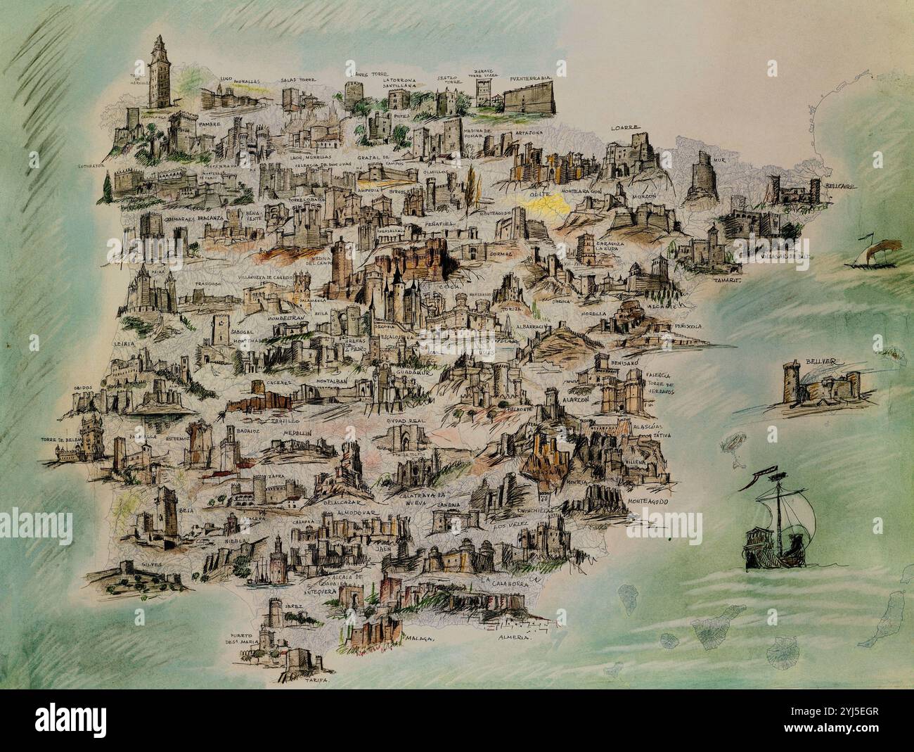 Map of castles and fortresses of the Iberian Peninsula . 1911. Madrid ...