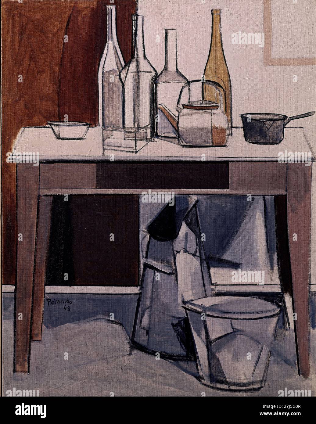 PINTURA(BODEGON MESA CON BOTELLAS) S XX. Author: JOAQUIN PEINADO (1898 ...