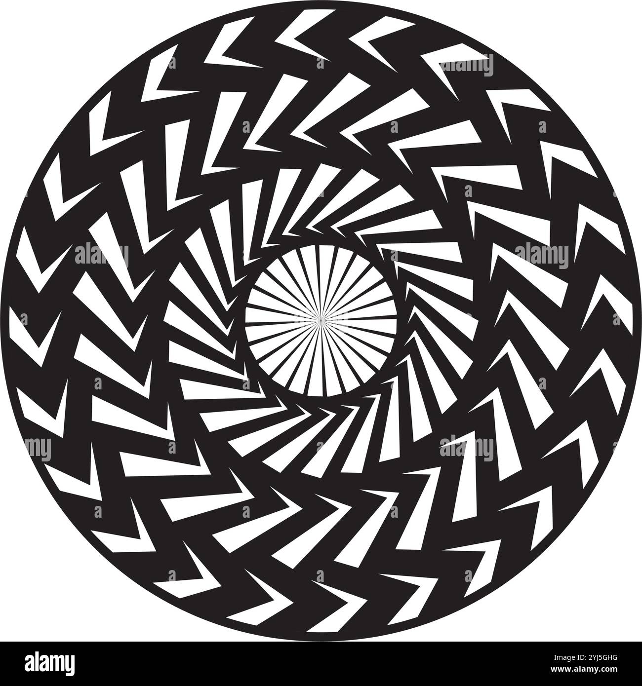 Abstract background of curved, zigzag stripes coming from the center ...