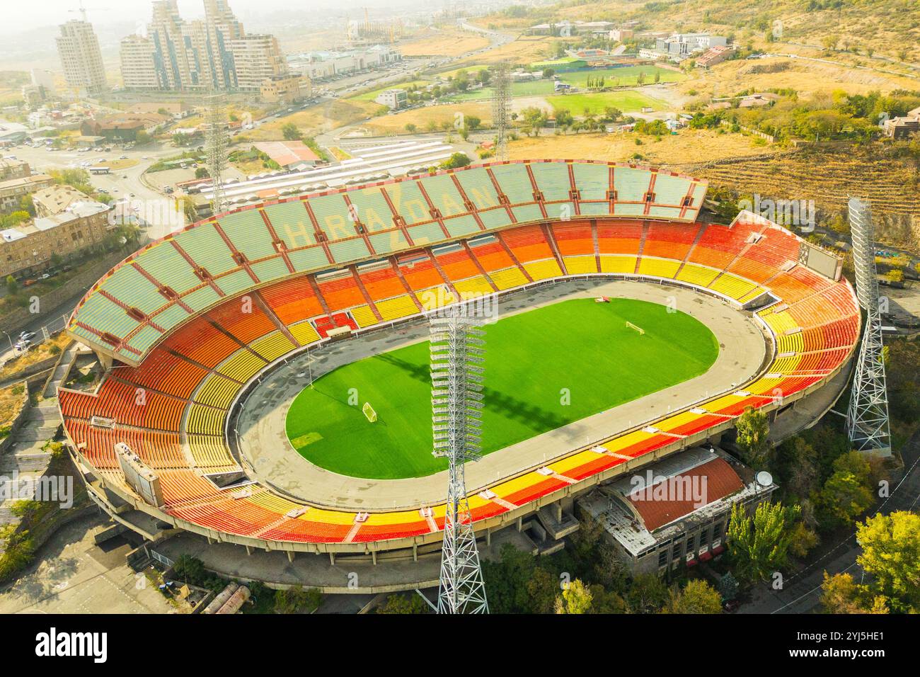 Yerevan, Armenia - 17th october, 2024: aerial top view Hrazdan Stadium ...