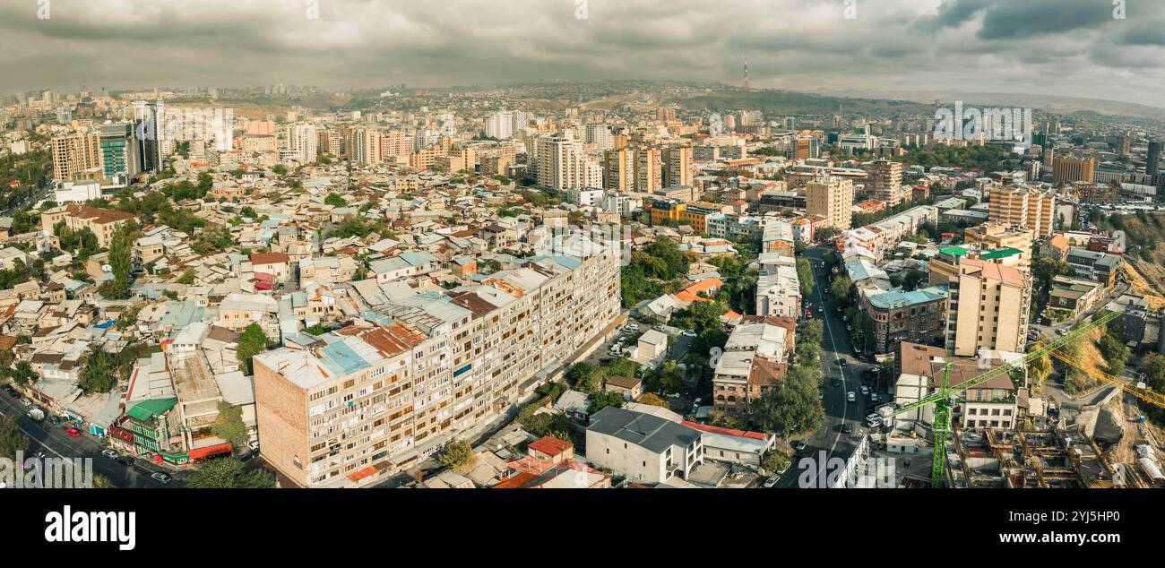 Yerevan, Armenia - 17th october, 2024: aerial panoramic top view sunny ...