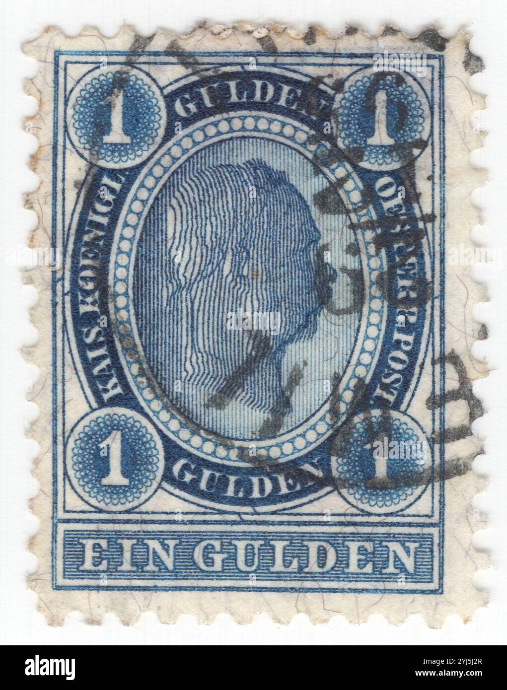 AUSTRIA — 1890 September 01: 1 gulden dark blue postage stamp depicting ...