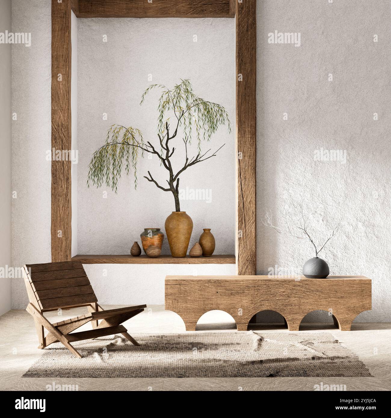 Boho style decorated livinig room. Modern authentic Interior design of ...