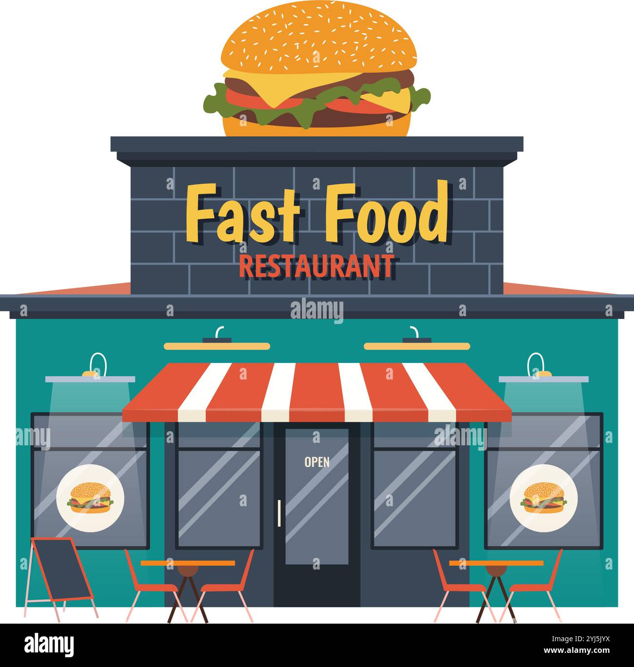 Facade of fast food restaurant building. Flat icon Stock Vector Image ...