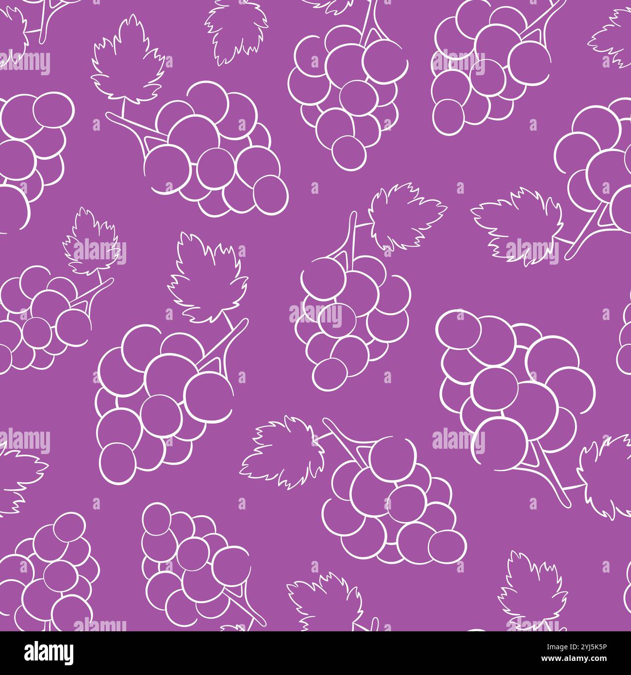 Seamless grape pattern with minimalist line art on a purple background. Perfect for food themed ...