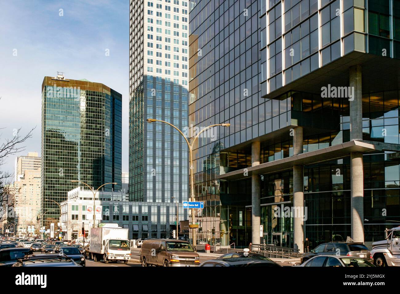 Montreal downtown streets circa 2004, 2005, on a clear day, in Autumn ...