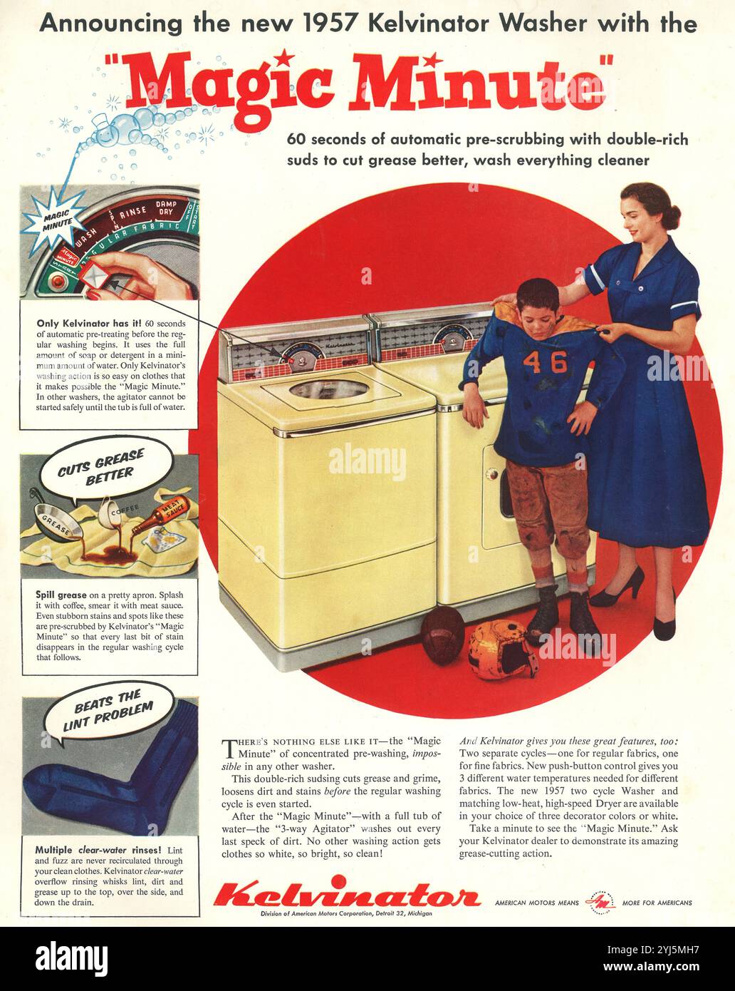 1956 Kelvinator Magic Minute washer and dryer set ad Stock Photo - Alamy