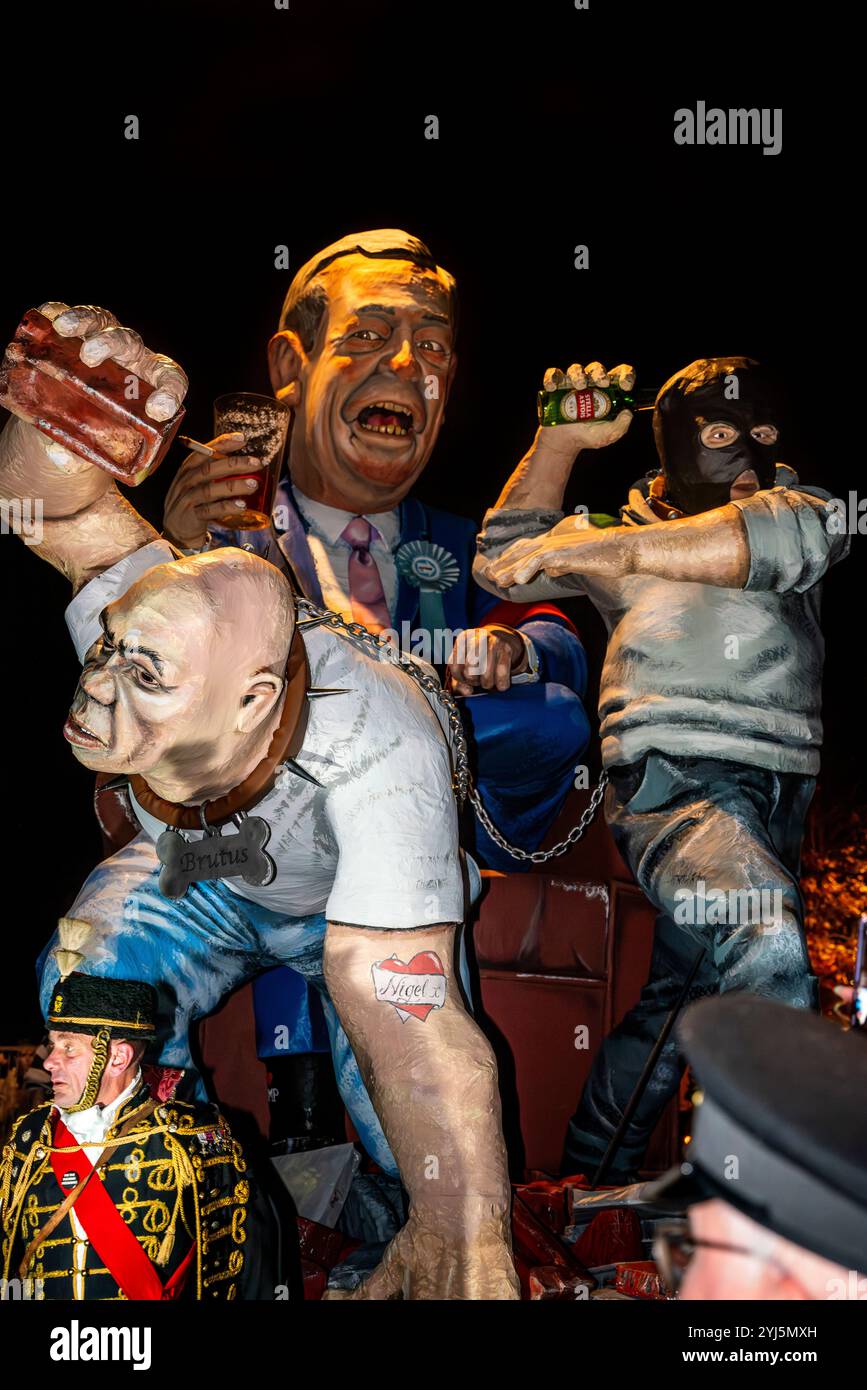 Cliffe Bonfire Society Parade Effigies of MP Nigel Farage and Rioters ...
