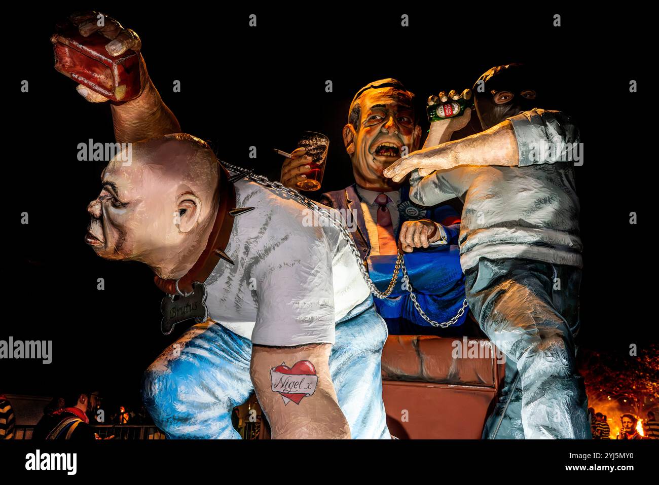 Cliffe Bonfire Society Parade Effigies of MP Nigel Farage and Rioters ...