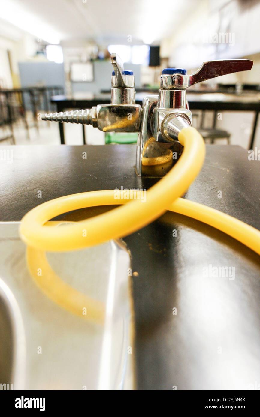 Gas valve in high school science lab, close-up shot, abstract Stock ...