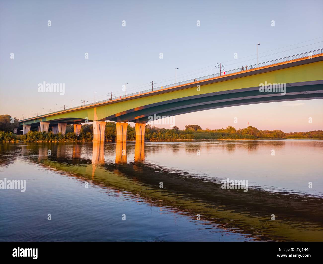 Maria Skłodowska-Curie Bridge on the Vistula River at dusk, Warsaw ...