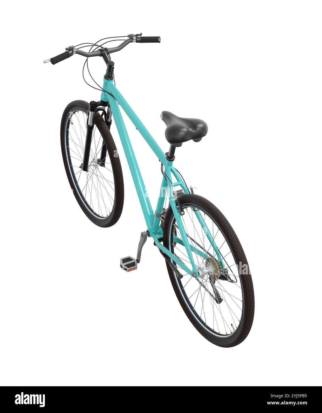 Blue teal bicycle, side top view isolated on white background, 3D ...