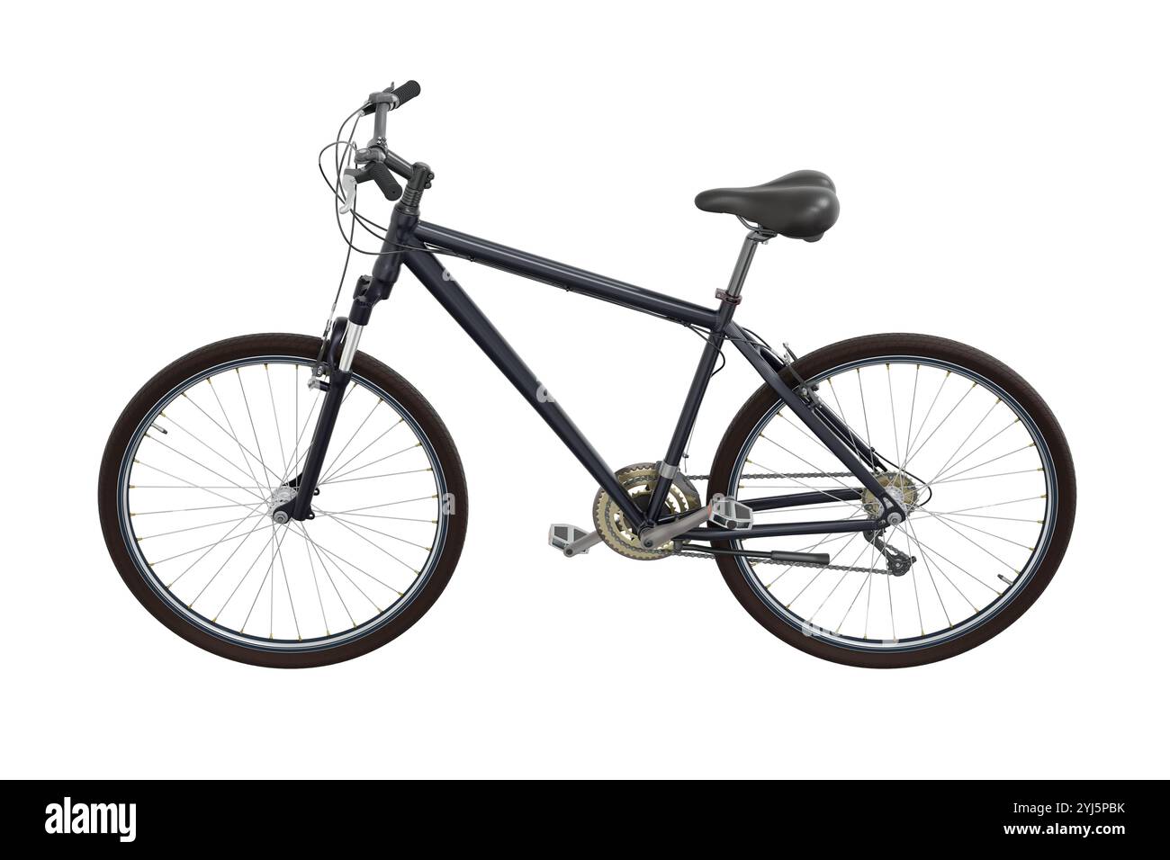 Black bicycle, side view. Black leather saddle and handles. Isolated on ...