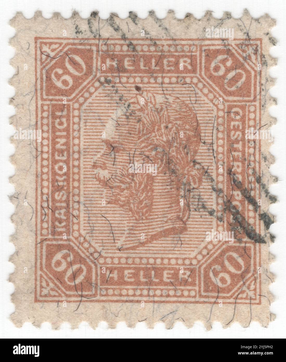 AUSTRIA — 1905 February: 60 heller yellow-brown postage stamp depicting ...