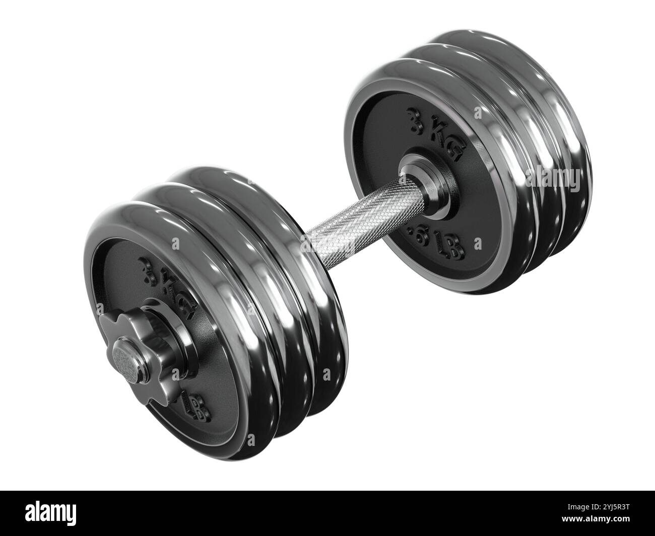 Chrome adjustable dumbbell, weightlifting gym equipment, side view ...
