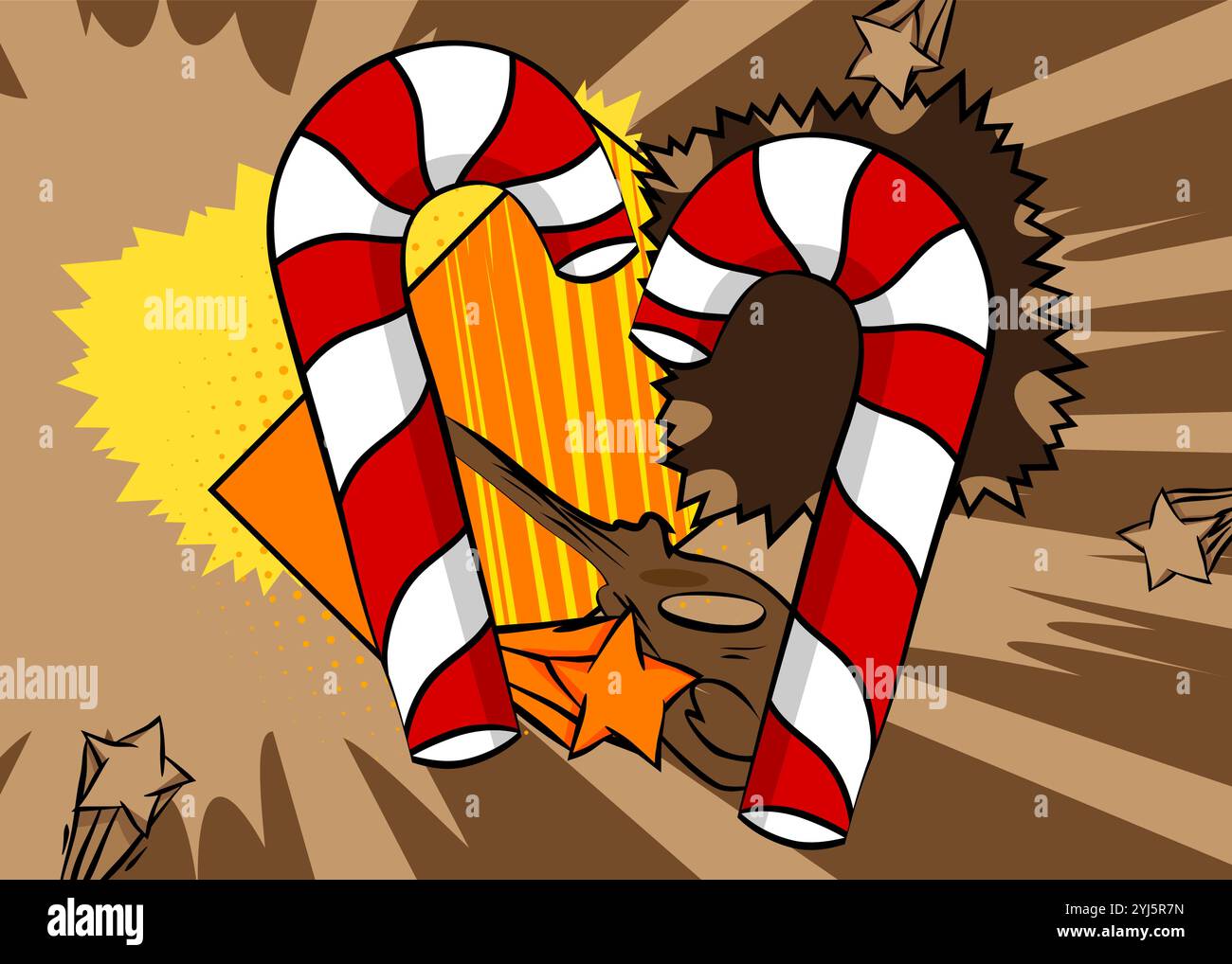 Cartoon Candy cane, comic book Holiday dessert. Retro vector comics pop ...